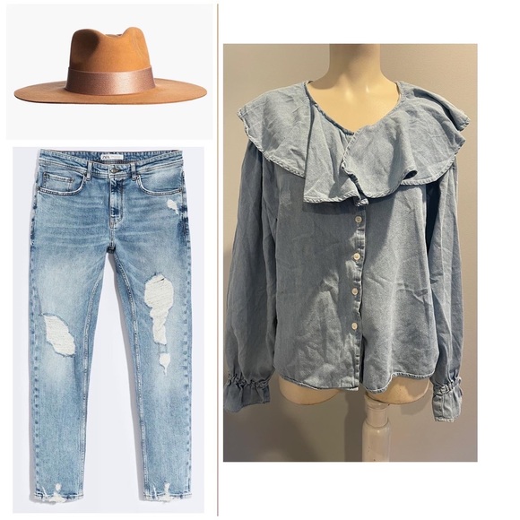 Tops | Adorable Denim Ruffle Top Medium | Poshmark